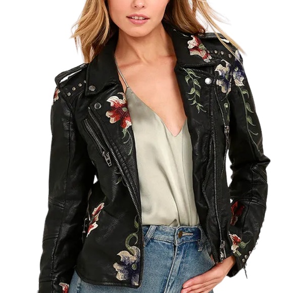 Blank NYC | Jackets & Coats | Blank Nyc Black Embroidered Vegan Leather Moto Jacket Sz L | Poshmark